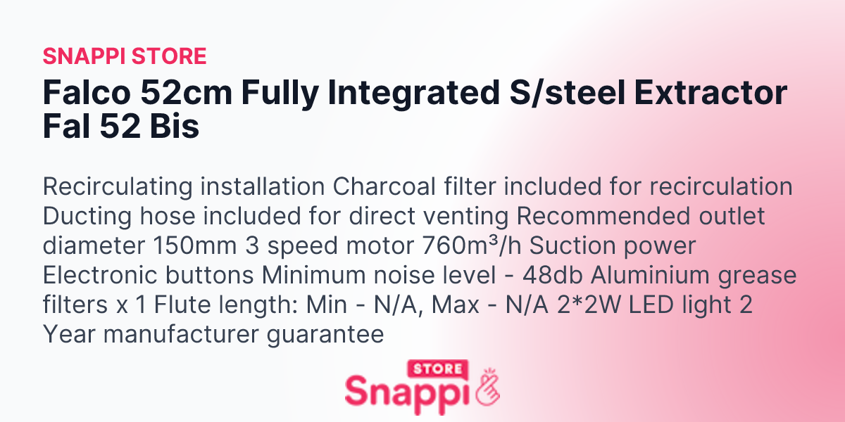 Falco 52cm Fully Integrated Ssteel Extractor Fal 52 Bis | Snappi Store