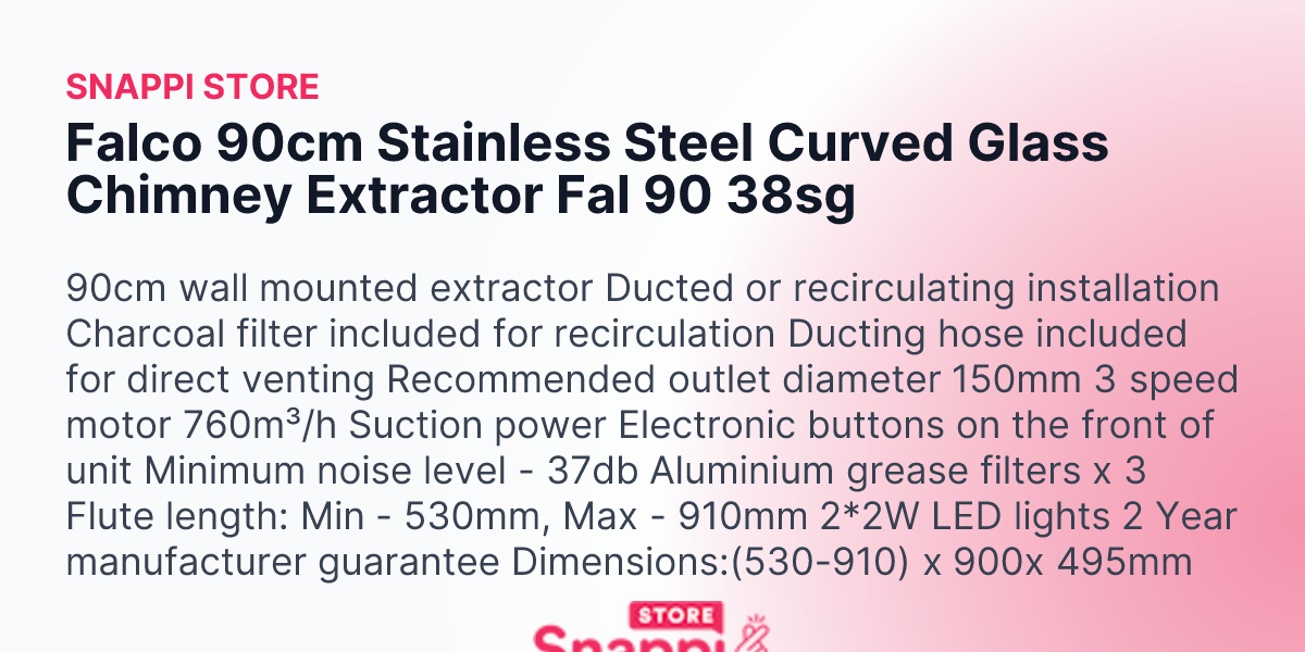 Falco 90cm Stainless Steel Curved Glass Chimney Extractor Fal 90 38sg ...