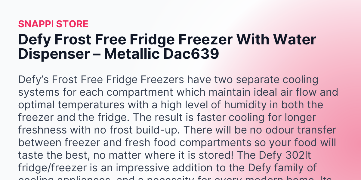 Defy Frost Free Fridge Freezer With Water Dispenser Metallic Dac639 ...