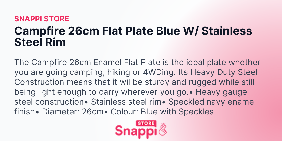 Campfire 26cm Flat Plate Blue W Stainless Steel Rim | Snappi Store