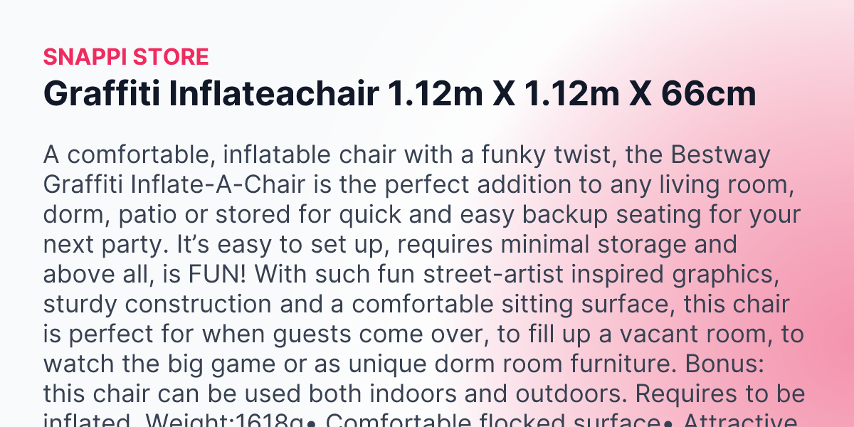 Graffiti Inflateachair 112m X 112m X 66cm | Snappi Store