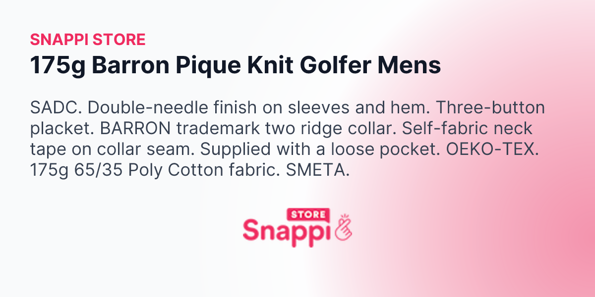 175g Barron Pique Knit Golfer Mens | Snappi Store