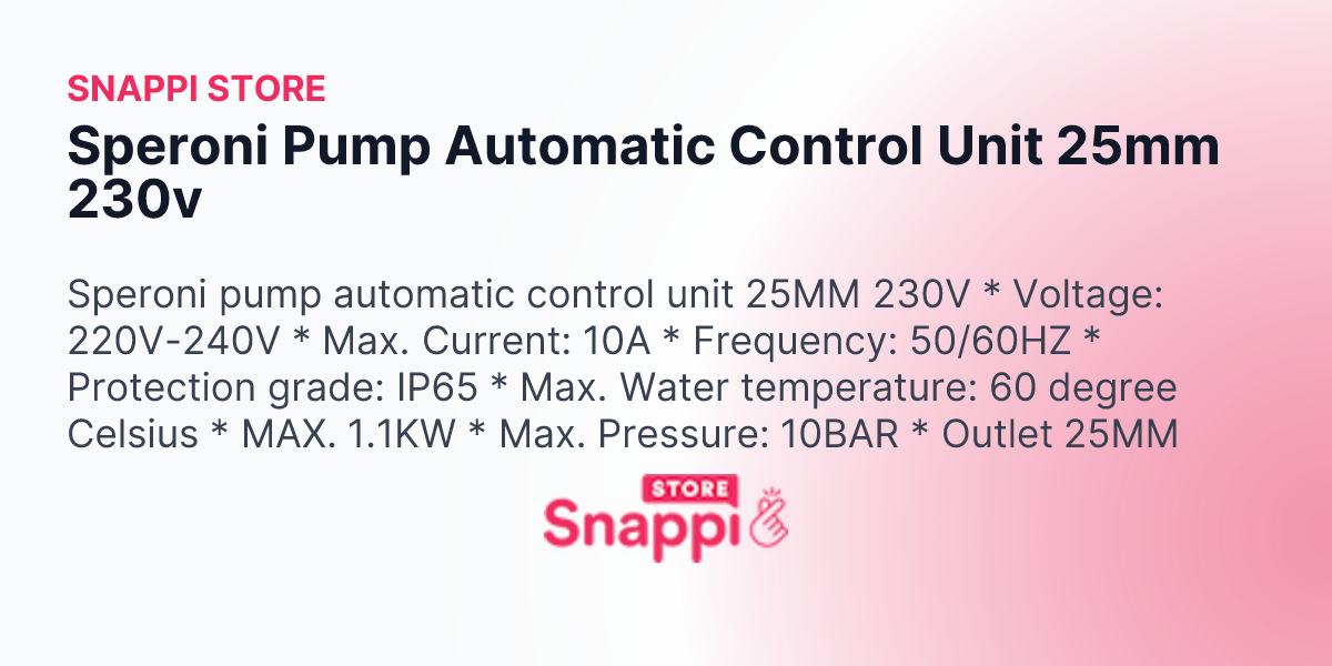 Speroni Pump Automatic Control Unit 25mm 230v | Snappi Store