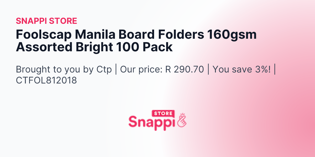 Foolscap Manila Board Folders 160gsm Assorted Bright 100 Pack | Snappi ...