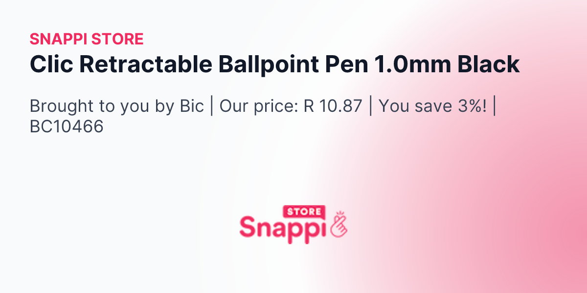 Clic Retractable Ballpoint Pen 10mm Black | Snappi Store