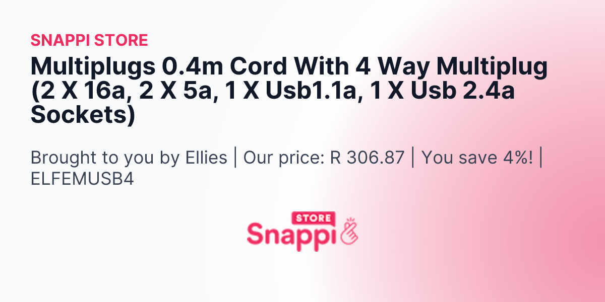Multiplugs 04m Cord with 4 Way Multiplug 2 X 16a 2 X 5a 1 X Usb11a 1 X ...
