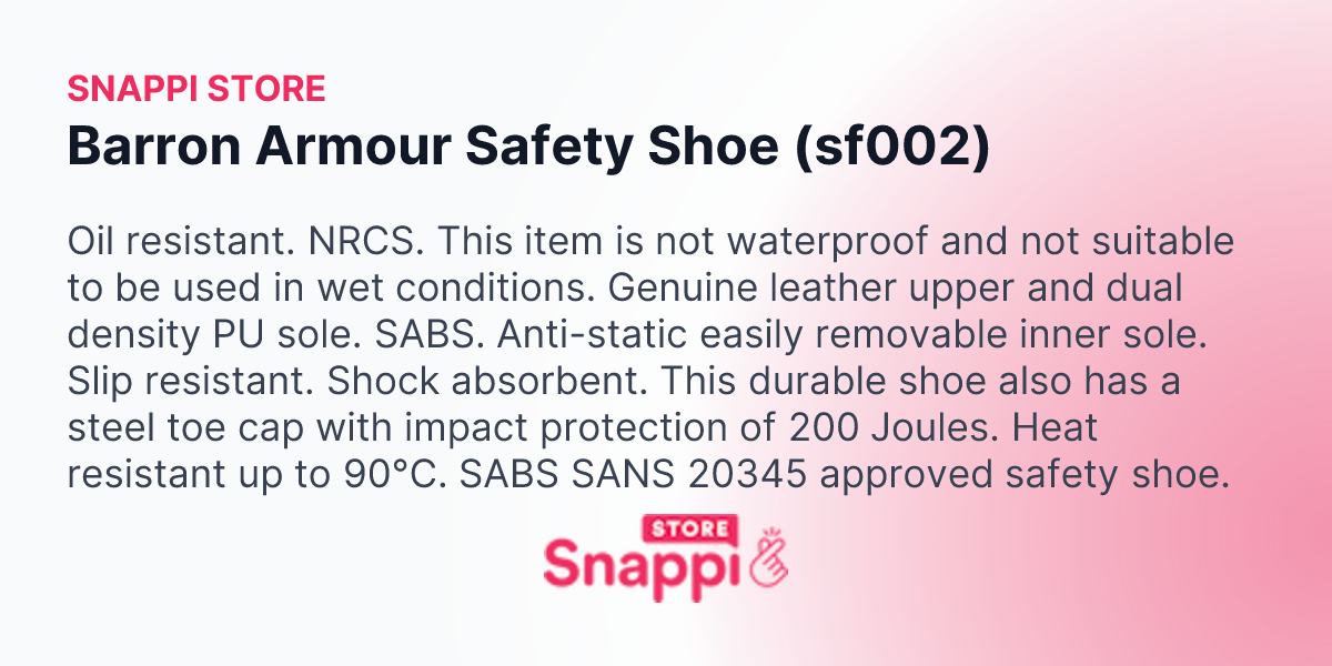 Barron Armour Safety Shoe Sf002 | Snappi Store