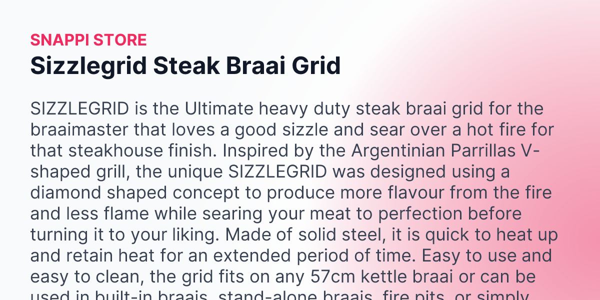Sizzlegrid Steak Braai Grid | Snappi Store