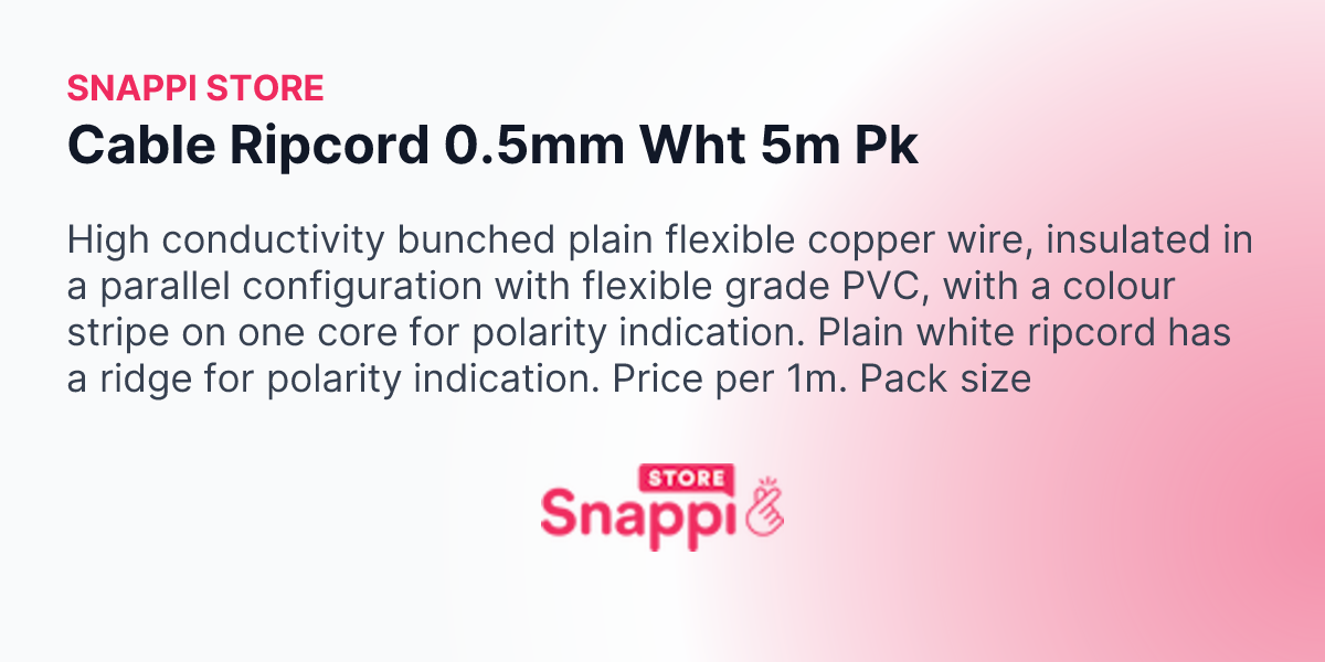 Cable Ripcord 05mm Wht 5m Pk | Snappi Store